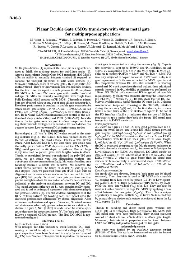 (PDF) Planar Double Gate CMOS transistors with 40nm metal gate for ...