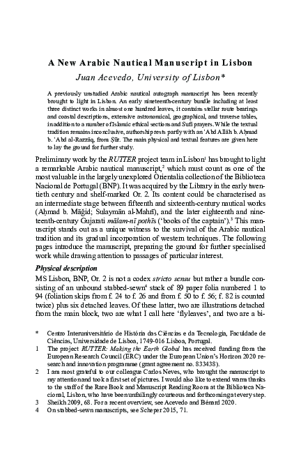 (PDF) A New Arabic Nautical Manuscript in Lisbon