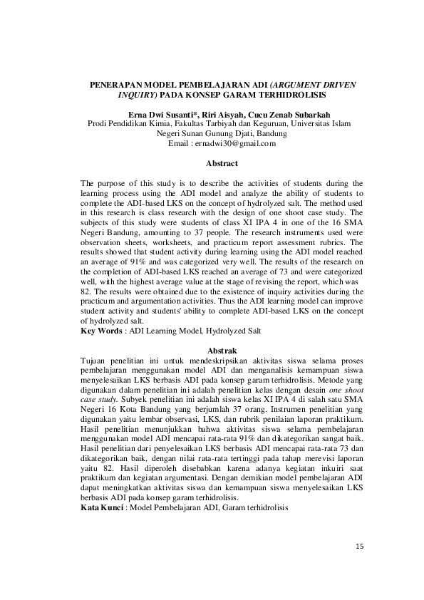 Pdf Penerapan Model Pembelajaran Adi Argument Driven Inquiry Pada