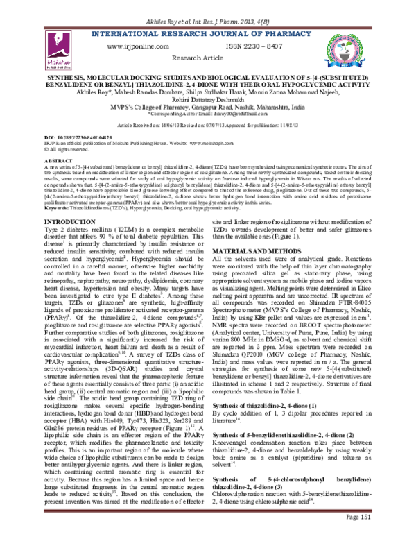 (PDF) Synthesis, Molecular Docking Studies and Biological Evaluation of ...