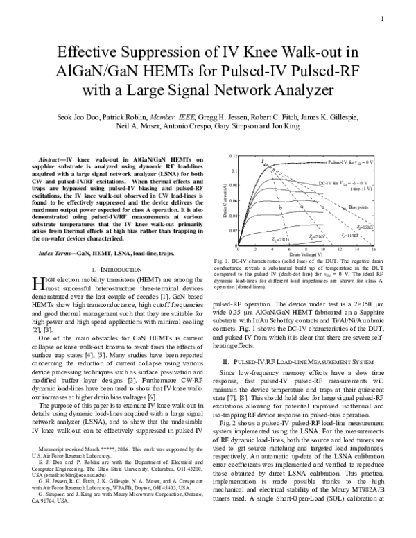 (PDF) Effective Suppression of IV Knee Walk-Out In AlGaN/GaN HEMTs for Pulsed-IV Pulsed-RF With ...