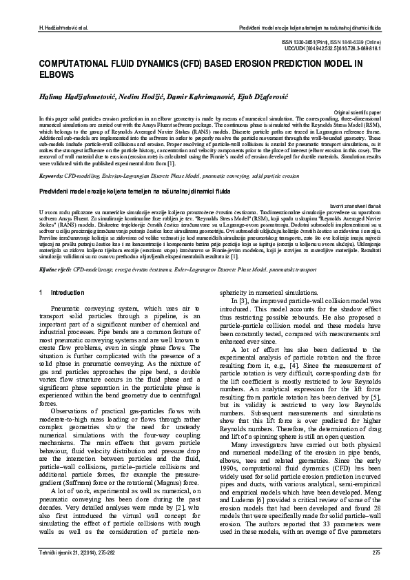Pdf Computational Fluid Dynamics Cfd Based Erosion Prediction Model