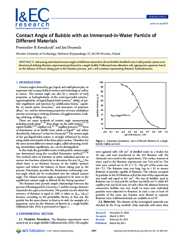 (PDF) Contact Angle of Bubble with an Immersed-in-Water Particle of ...
