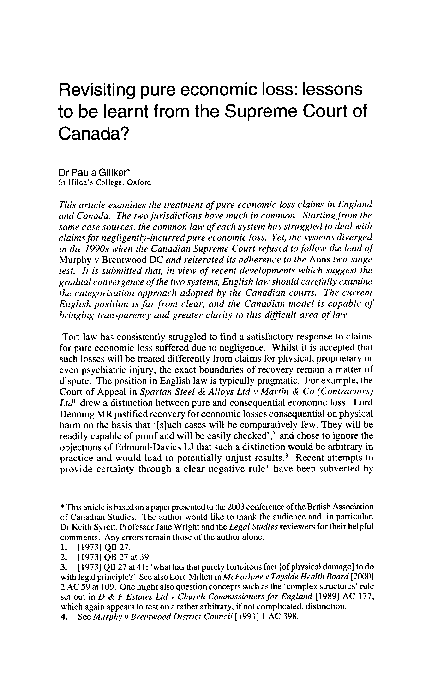 (PDF) Revisiting pure economic loss: lessons to be learnt from the ...