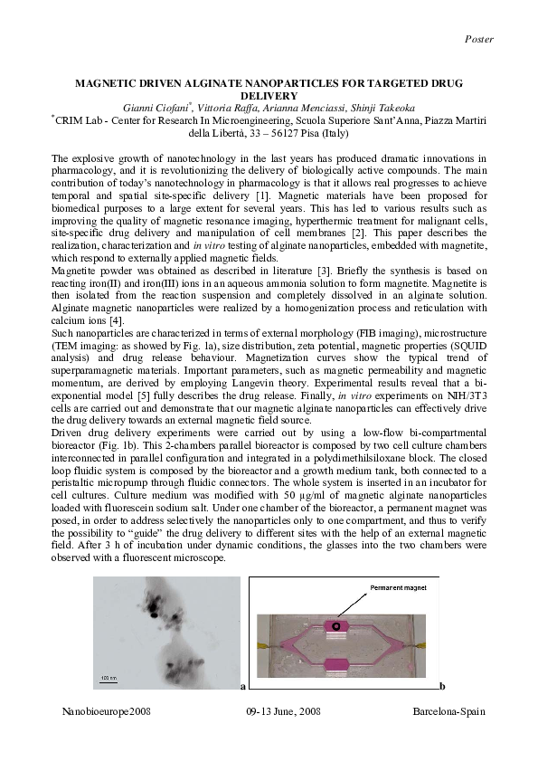 (PDF) Magnetic Driven Alginate Nanoparticles for Targeted Drug Delivery