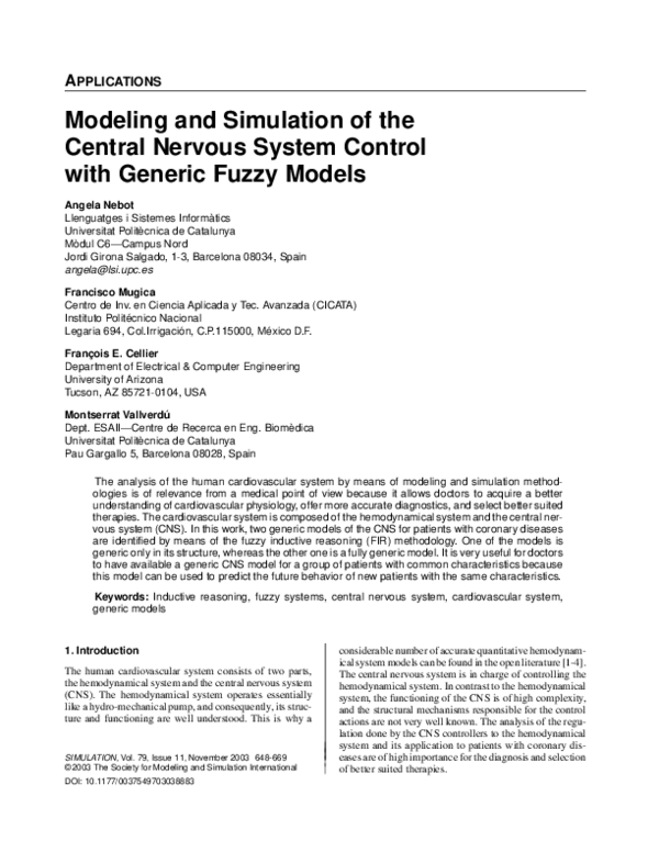 (PDF) Modeling and Simulation of the Central Nervous System Control with Generic Fuzzy Models ...