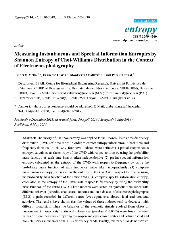 (PDF) Measuring Instantaneous and Spectral Information Entropies by ...