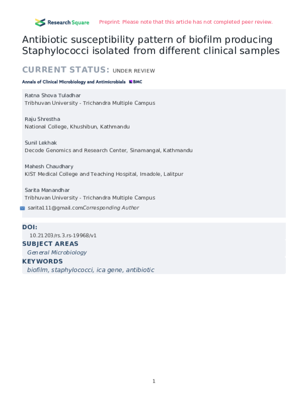 (PDF) Antibiotic susceptibility pattern of biofilm producing Staphylococci isolated from ...