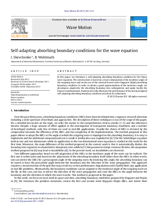 Pdf Self Adapting Absorbing Boundary Conditions For The Wave Equation