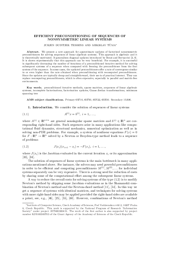 (PDF) Efficient Preconditioning of Sequences of Nonsymmetric Linear Systems