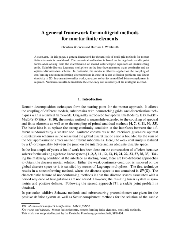 (PDF) A general framework for multigrid methods for mortar finite elements
