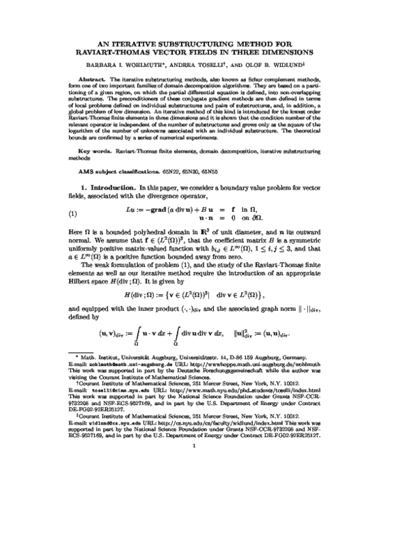 Pdf An Iterative Substructuring Method For Raviart Thomas Vector Fields In Three Dimensions