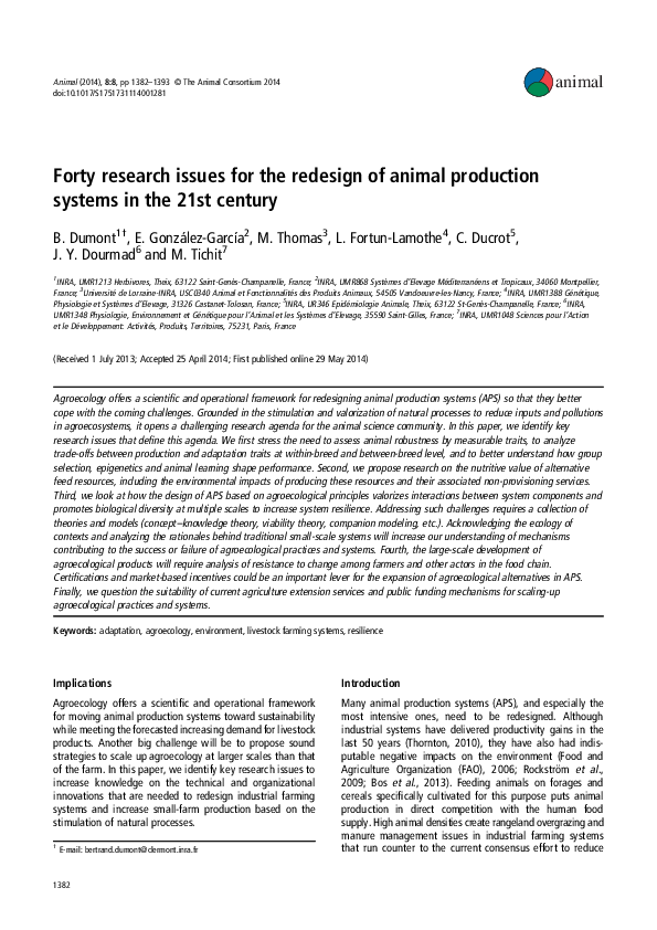 (PDF) Forty research issues for the redesign of animal production ...