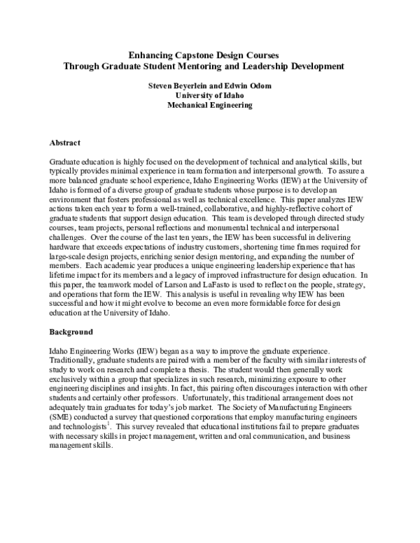 (PDF) Enhancing Capstone Design Courses Through Graduate Student ...