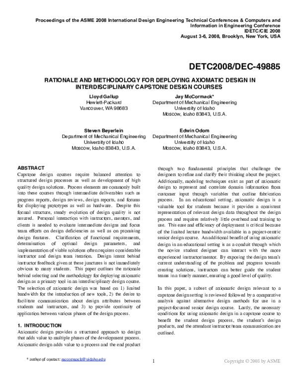 (PDF) Rationale and Methodology for Deploying Axiomatic Design in ...