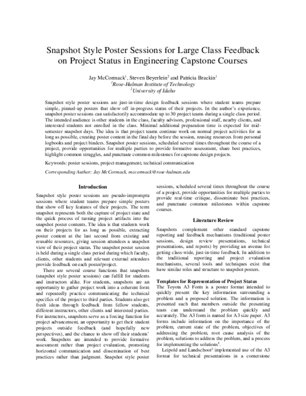 (PDF) Snapshot Style Poster Sessions for Large Class Feedback on ...