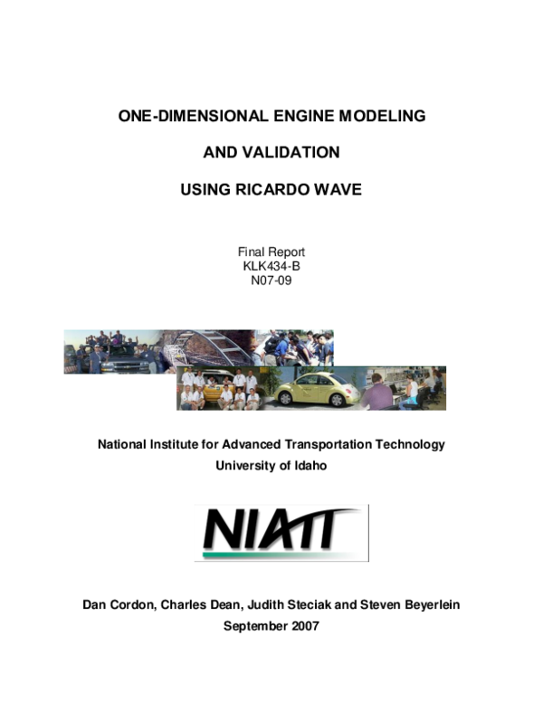 (PDF) One-Dimensional Engine Modeling and Validation Using Ricardo Wave