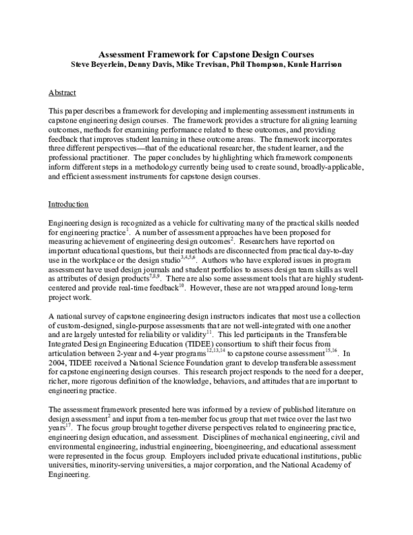 Pdf Assessment Framework For Capstone Design Courses