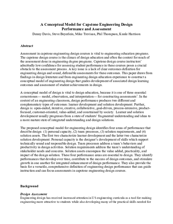 (PDF) A Conceptual Model For Capstone Engineering Design Performance ...