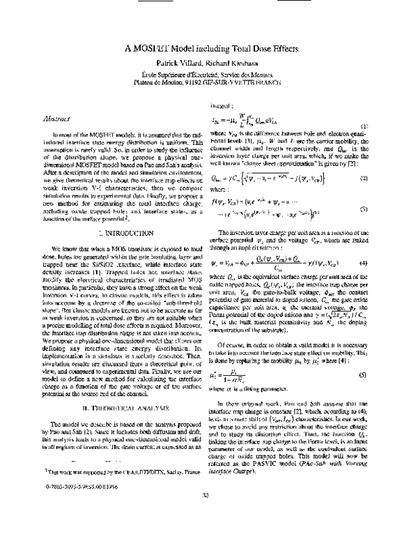 (PDF) A MOSFET model including total dose effects