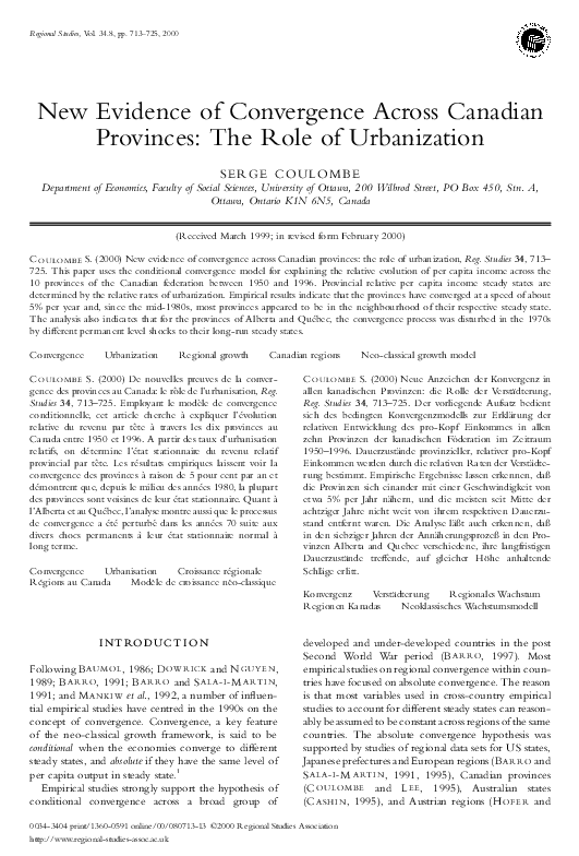 (PDF) New Evidence of Convergence Across Canadian Provinces: The Role ...