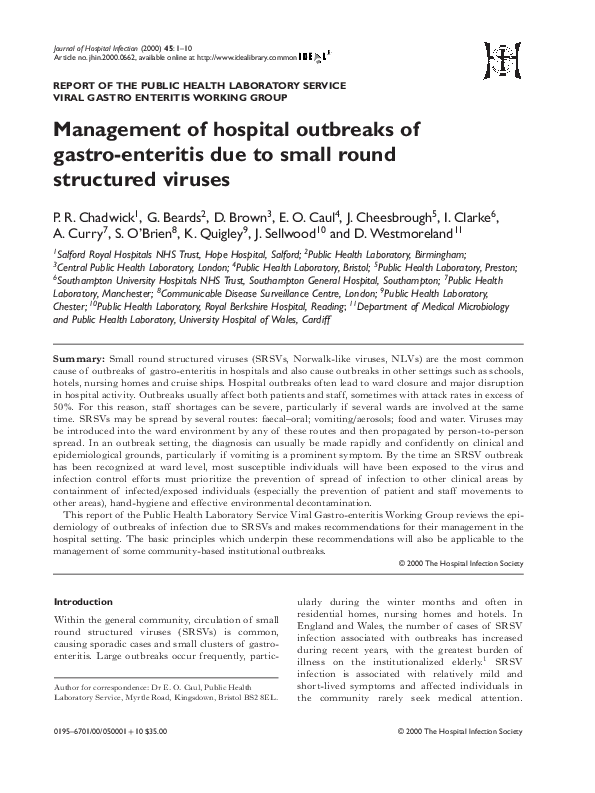 (PDF) Management of hospital outbreaks of gastro-enteritis due to small ...