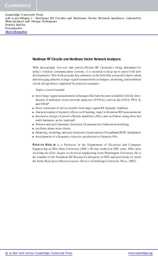 (PDF) Nonlinear RF Circuits and Nonlinear Vector Network Analyzers