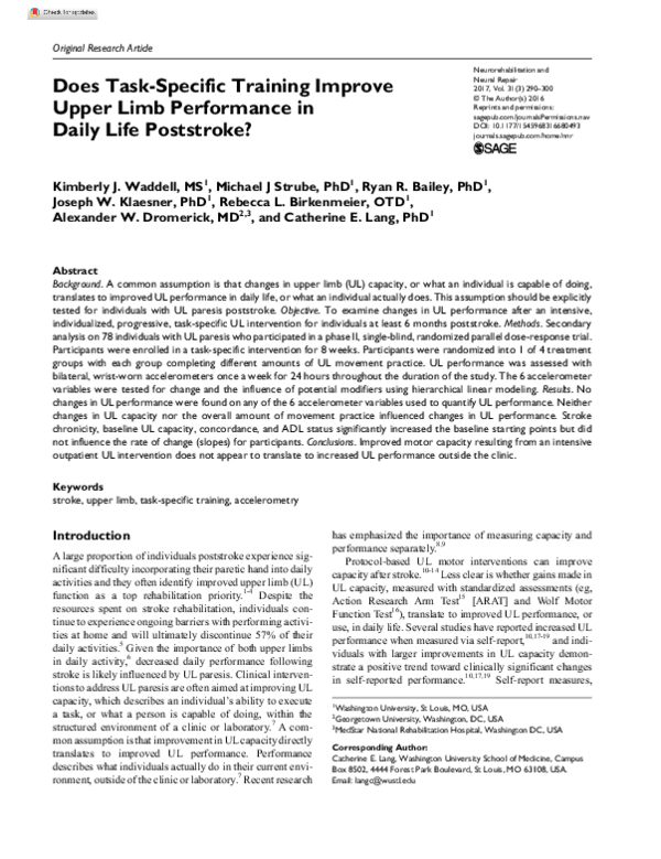 (PDF) Does Task-Specific Training Improve Upper Limb Performance in ...
