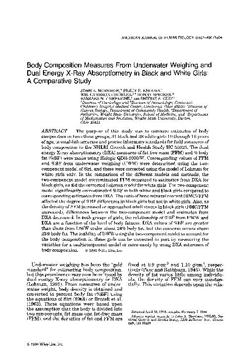 (PDF) Body composition measures from underwater weighing and dual ...