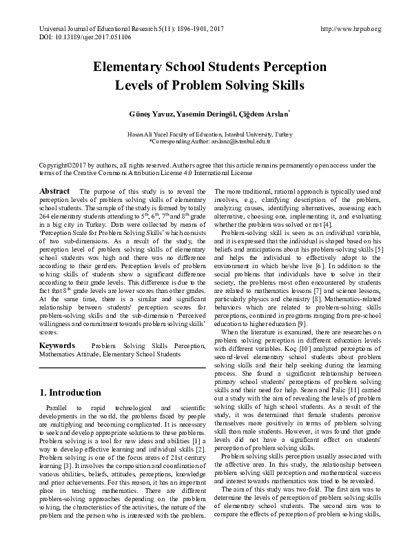(PDF) Elementary School Students Perception Levels of Problem Solving ...