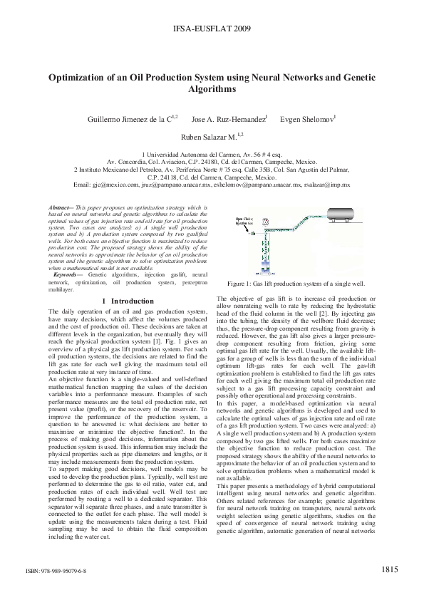 (PDF) Optimization of an Oil Production System using Neural Networks and Genetic Algorithms
