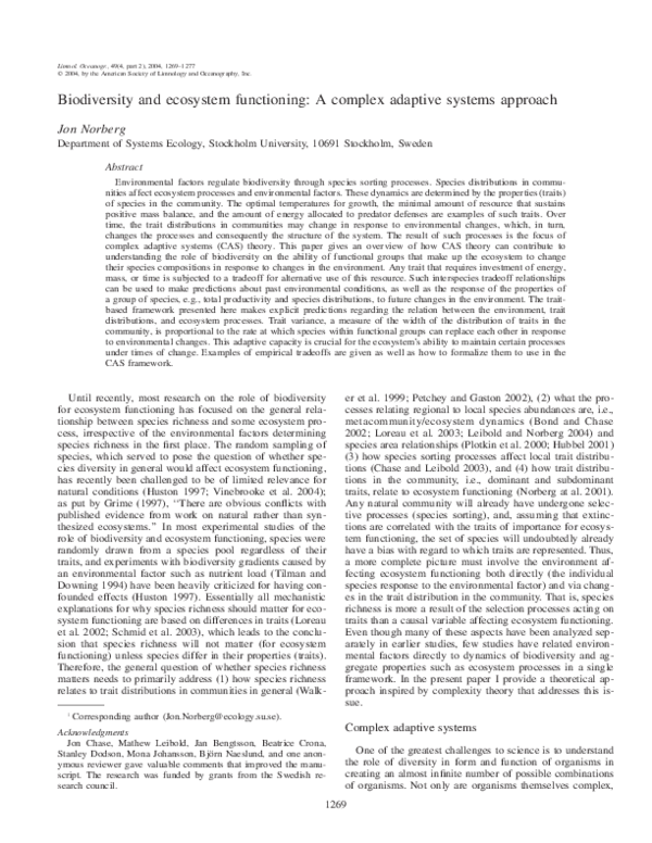 (PDF) Biodiversity and ecosystem functioning: A complex adaptive ...