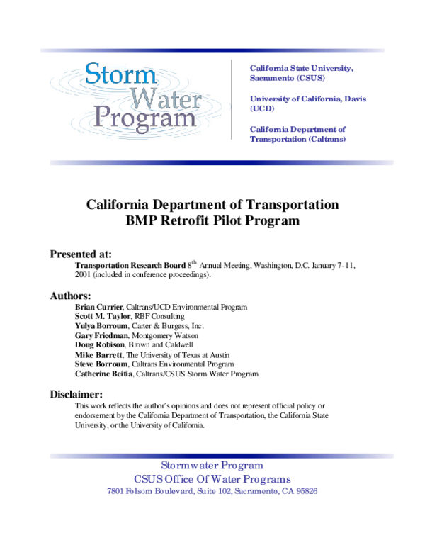 (PDF) California Department of Transportation BMP Retrofit Pilot Program
