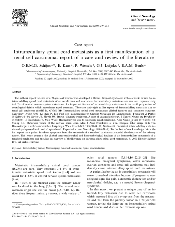 (PDF) Intramedullary spinal cord metastasis as a first manifestation of a renal cell carcinoma ...