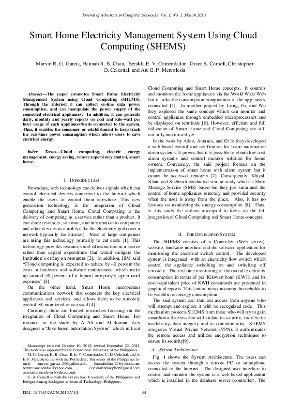 (PDF) Smart Home Electricity Management System Using Cloud Computing (SHEMS)