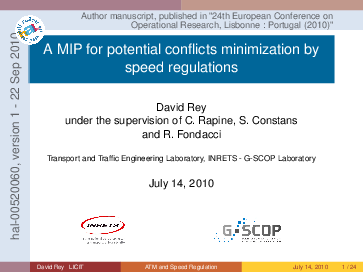 (PDF) A MIP for potential conflicts minimization by speed regulations ...