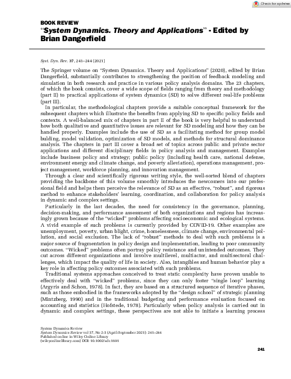 Pdf System Dynamics Theory And Applications Edited By Brian Dangerfield