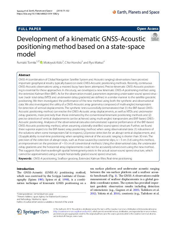 (PDF) Development of a kinematic GNSS-Acoustic positioning method based ...