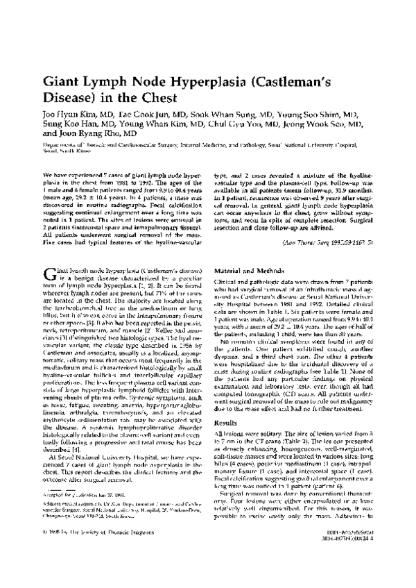 (PDF) Giant lymph node hyperplasia (Castleman's disease) in the chest
