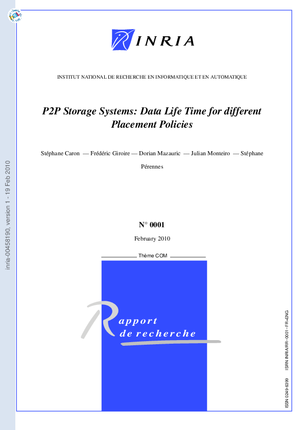 (PDF) Data Life Time for Different Placement Policies in P2P Storage Systems