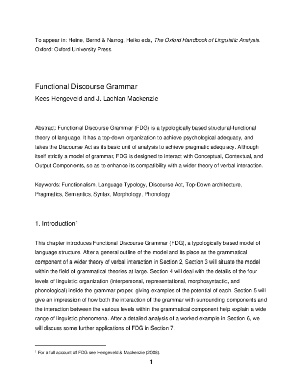 Pdf Functional Discourse Grammar