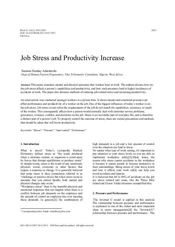 (PDF) Job stress and productivity increase