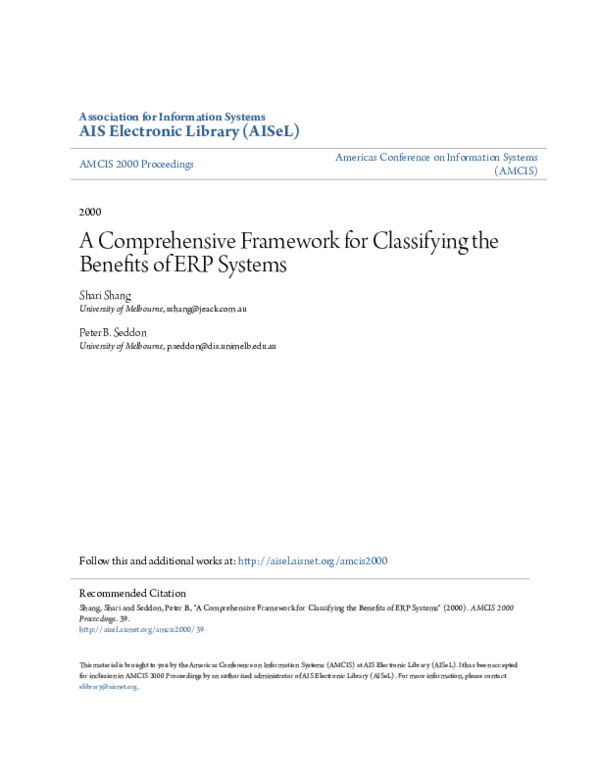 (PDF) A comprehensive framework for classifying the benefits of ERP systems