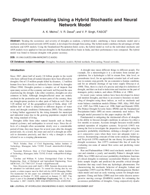(PDF) Drought Forecasting Using a Hybrid Stochastic and Neural Network Model