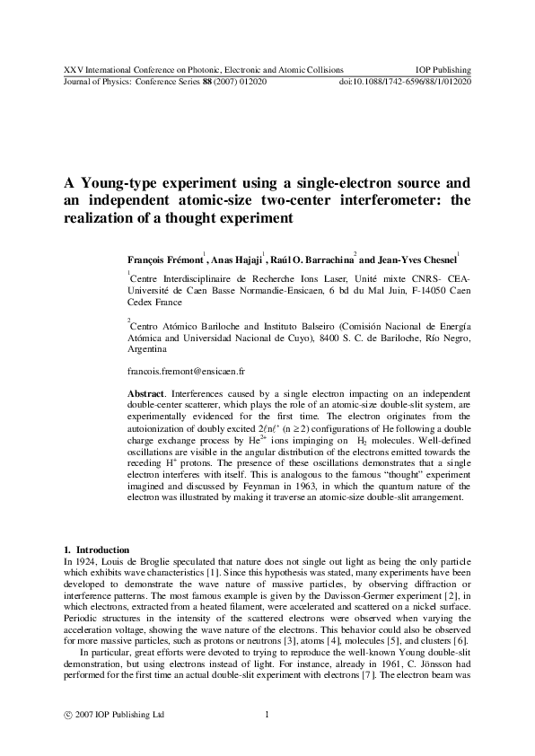 (PDF) A Young-type experiment using a single-electron source and an ...