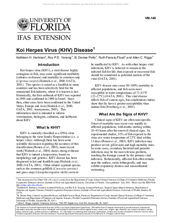 (PDF) Koi Herpes Virus (KHV) Disease