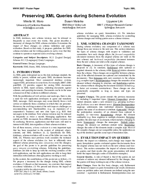 (PDF) Preserving XML queries during schema evolution | Mirella Moro - Academia.edu