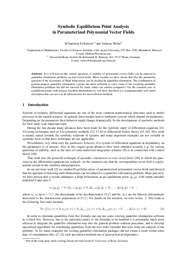 (PDF) Symbolic equilibrium point analysis in parameterized polynomial ...