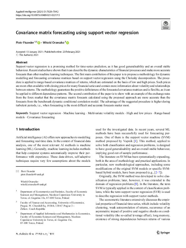 Pdf Covariance Matrix Forecasting Using Support Vector Regression