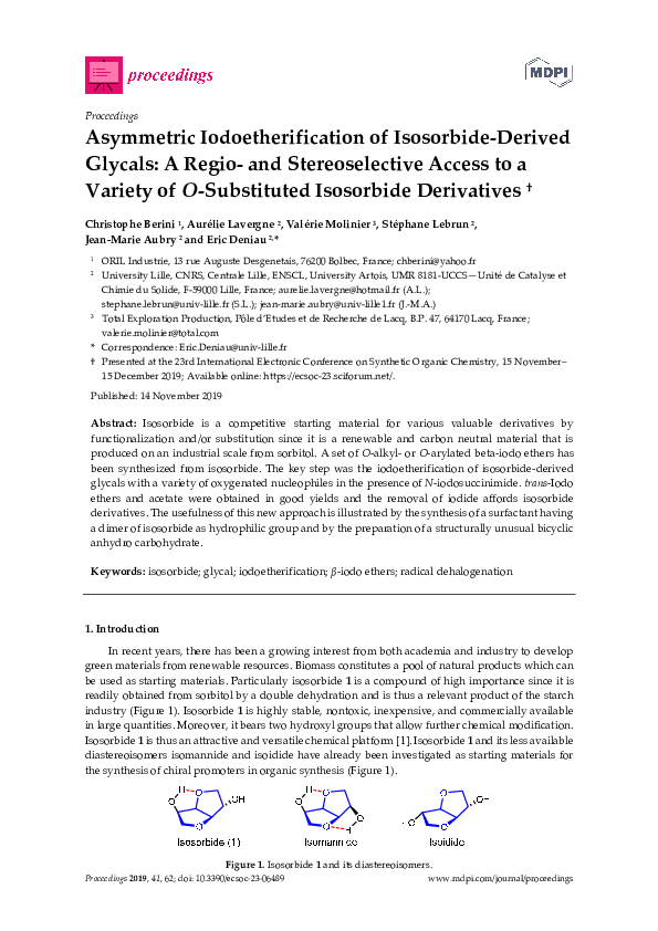 (PDF) Asymmetric Iodoetherification of Isosorbide-Derived Glycals: A ...